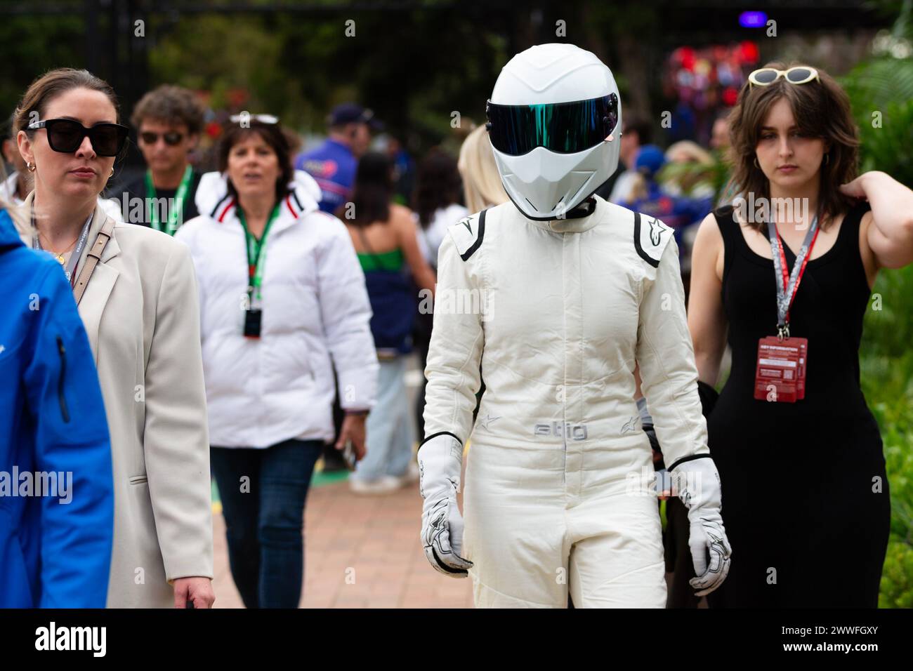 Albert Park, Australia, 24 March, 2024. The Stig is seen walk into the ...
