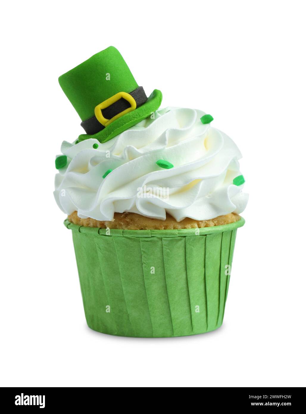 St. Patrick's day party. Tasty cupcake with green leprechaun hat topper ...