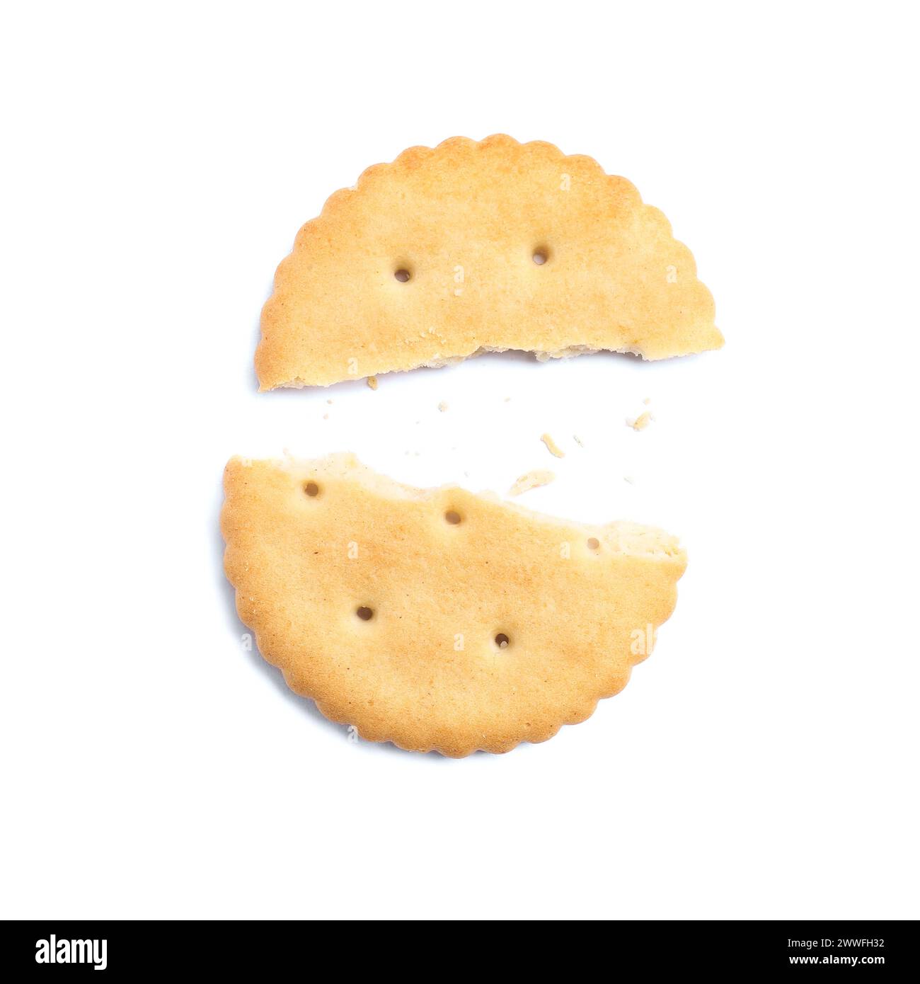 Crispy broken cracker isolated on white, top view Stock Photo - Alamy