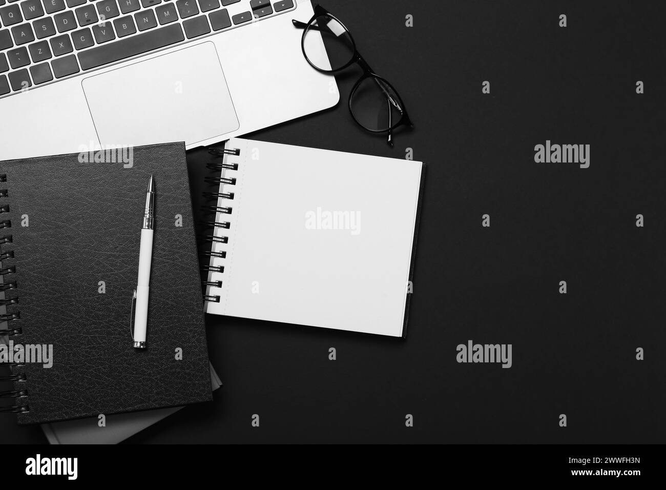 Open book laptop pen Black and White Stock Photos & Images - Alamy