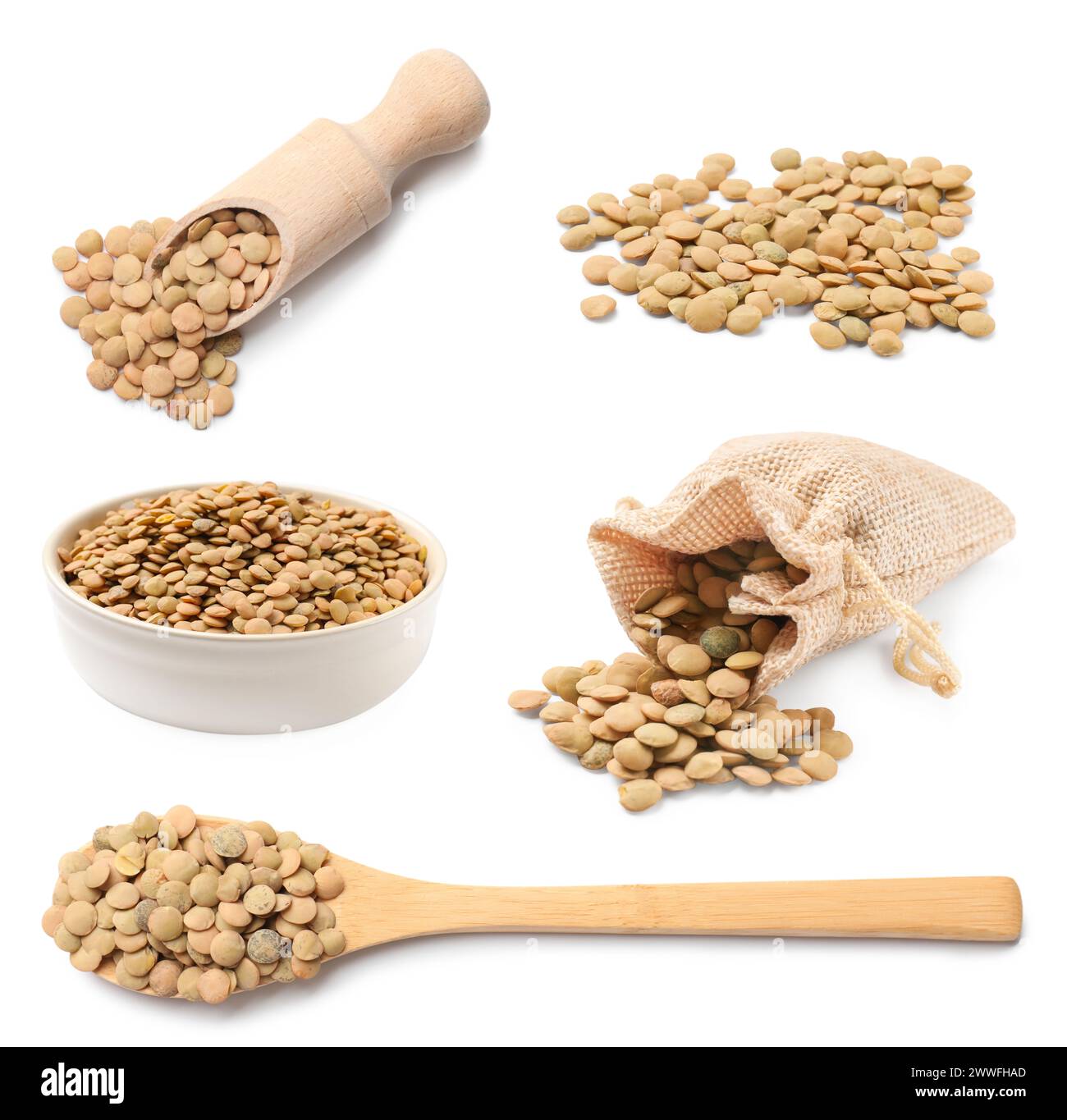 Raw lentil seeds on white background, set Stock Photo - Alamy