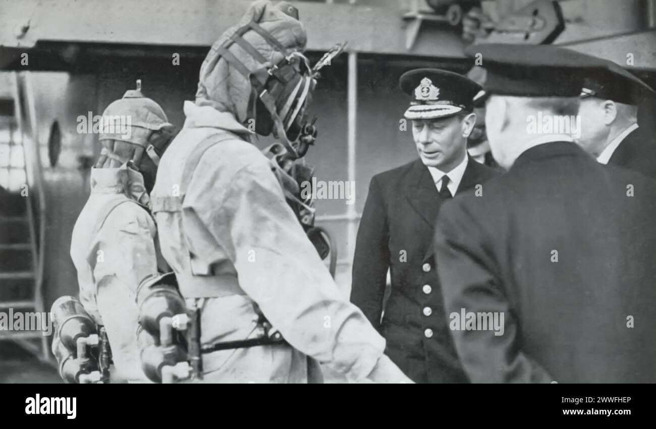 A photograph from 1944 captures King George VI meeting with a 'human ...