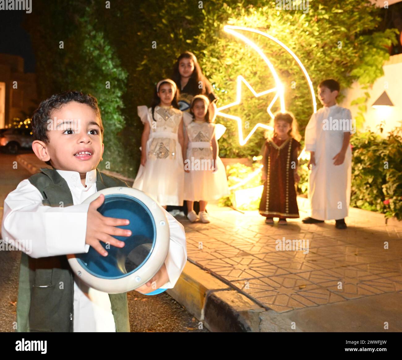 Hawalli Governorate, Kuwait. 23rd Mar, 2024. Children celebrate Gargee ...
