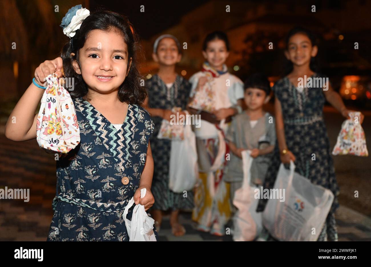 Hawalli Governorate, Kuwait. 23rd Mar, 2024. Children celebrate Gargee ...