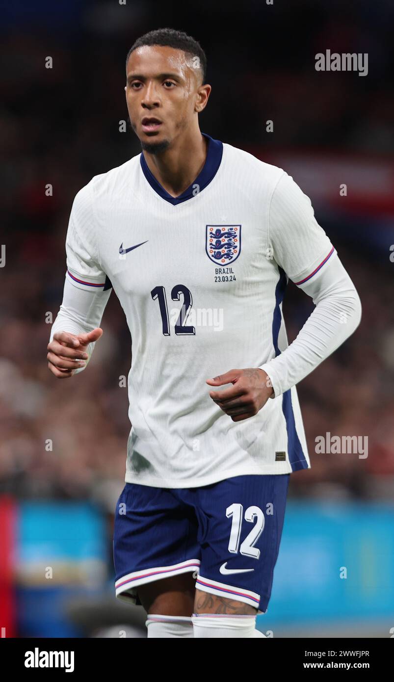 London, UK. 23rd Mar, 2024. Ezri Konsa(Aston Villa)of England making ...