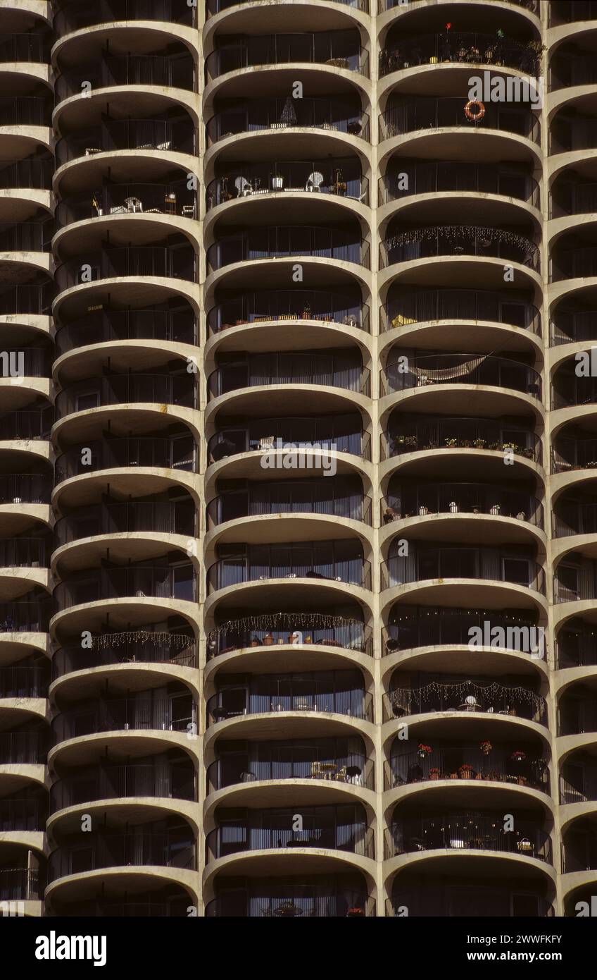 Chicago, Illinois. Marina Towers, Balconies surround interior ...