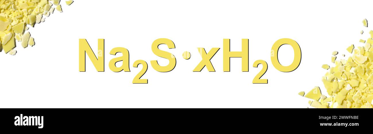 Sodium sulfide flake with chemical formula. Chemical used in the pulp ...