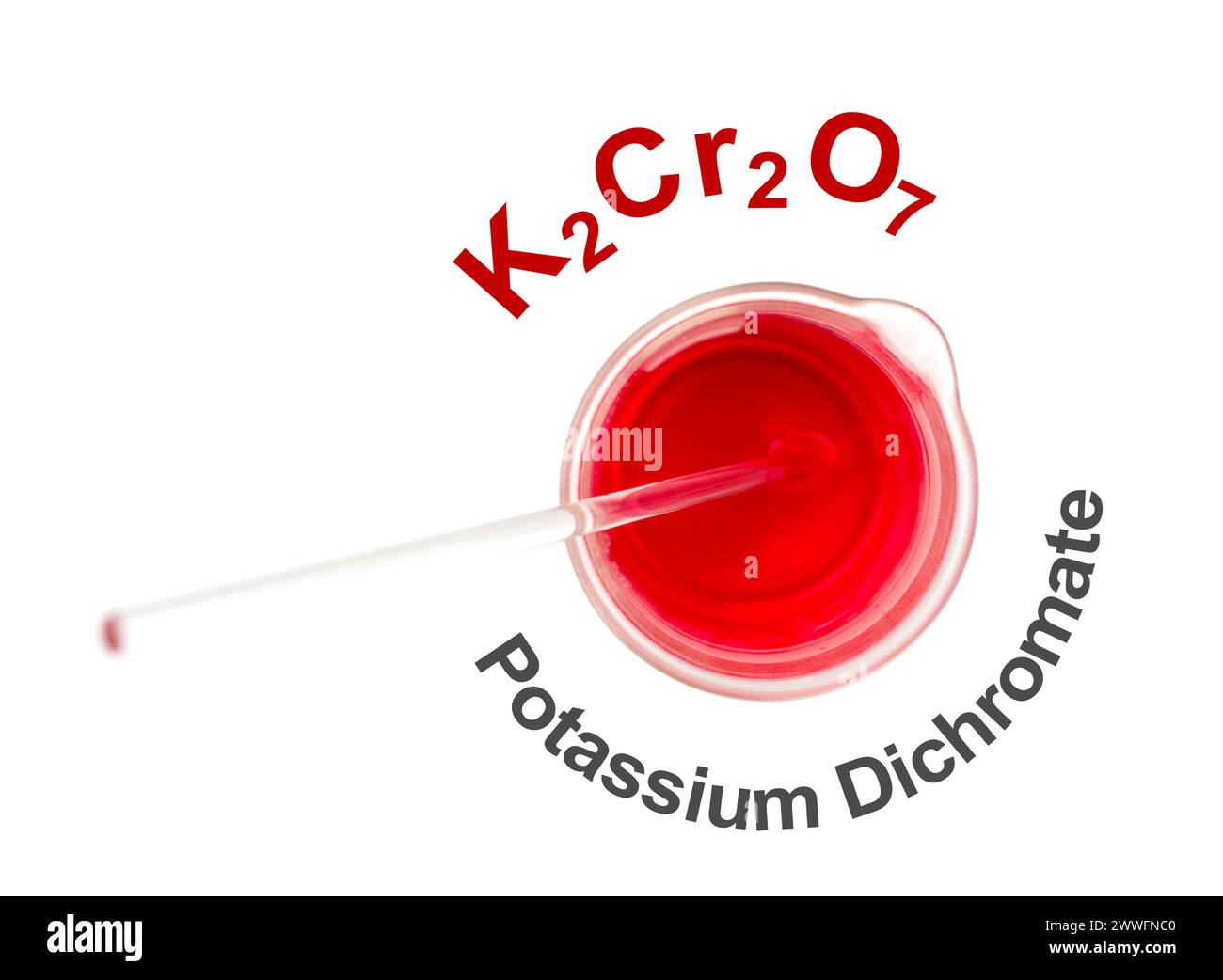 Potassium Dichromate Liquid and stirring rod in Beaker with molecular ... Potassium Dichromate Liquid and stirring rod in Beaker with molecular ...