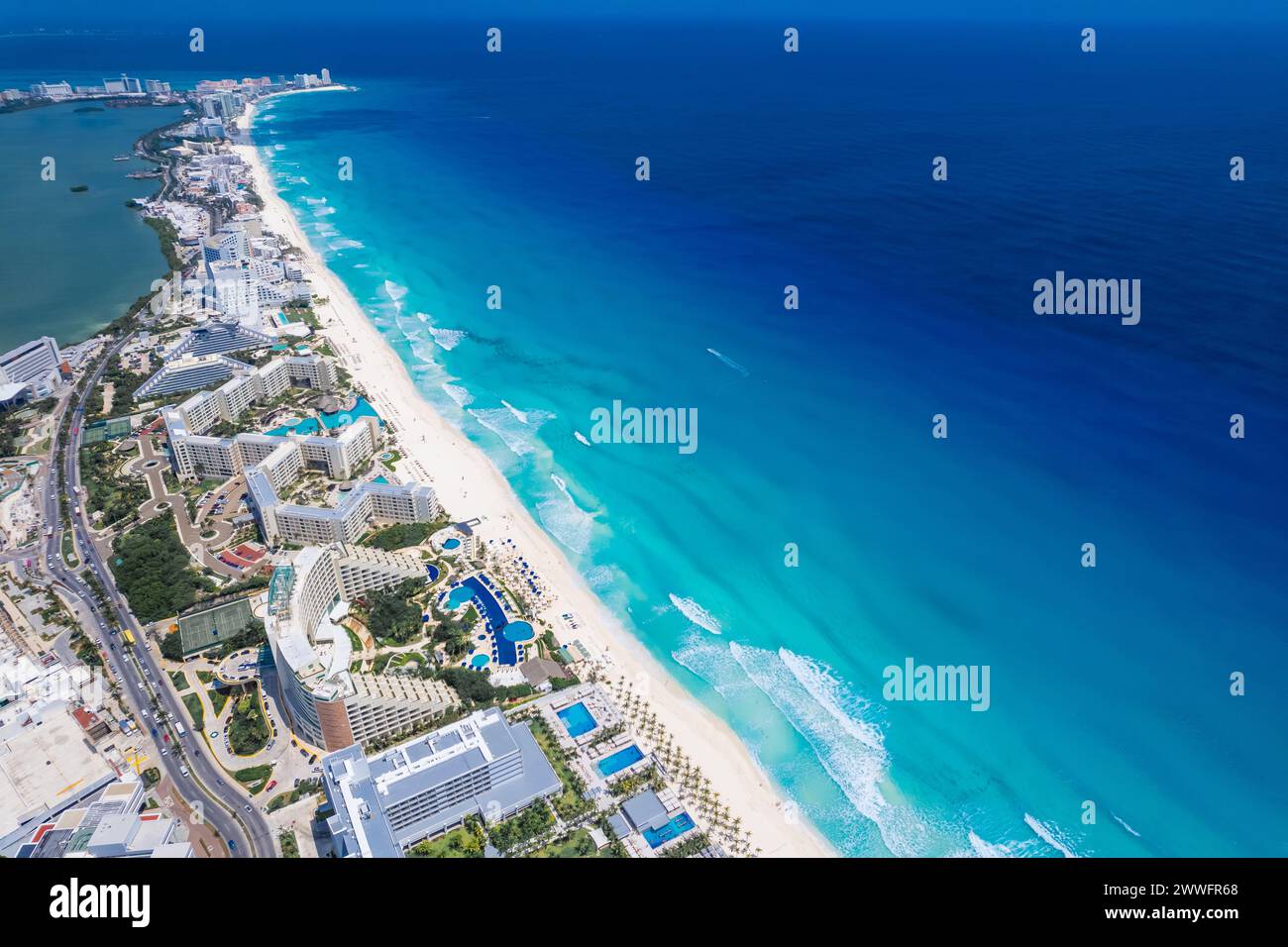 Drone view of Cancun Hotel Zone, Mexico Stock Photo - Alamy