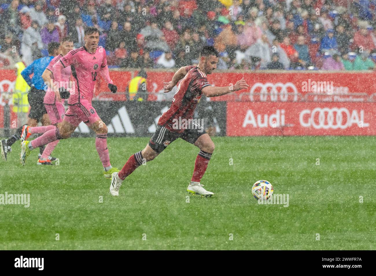 Dylan Nealis (12) of Red Bulls controls ball during regular MLS season ...