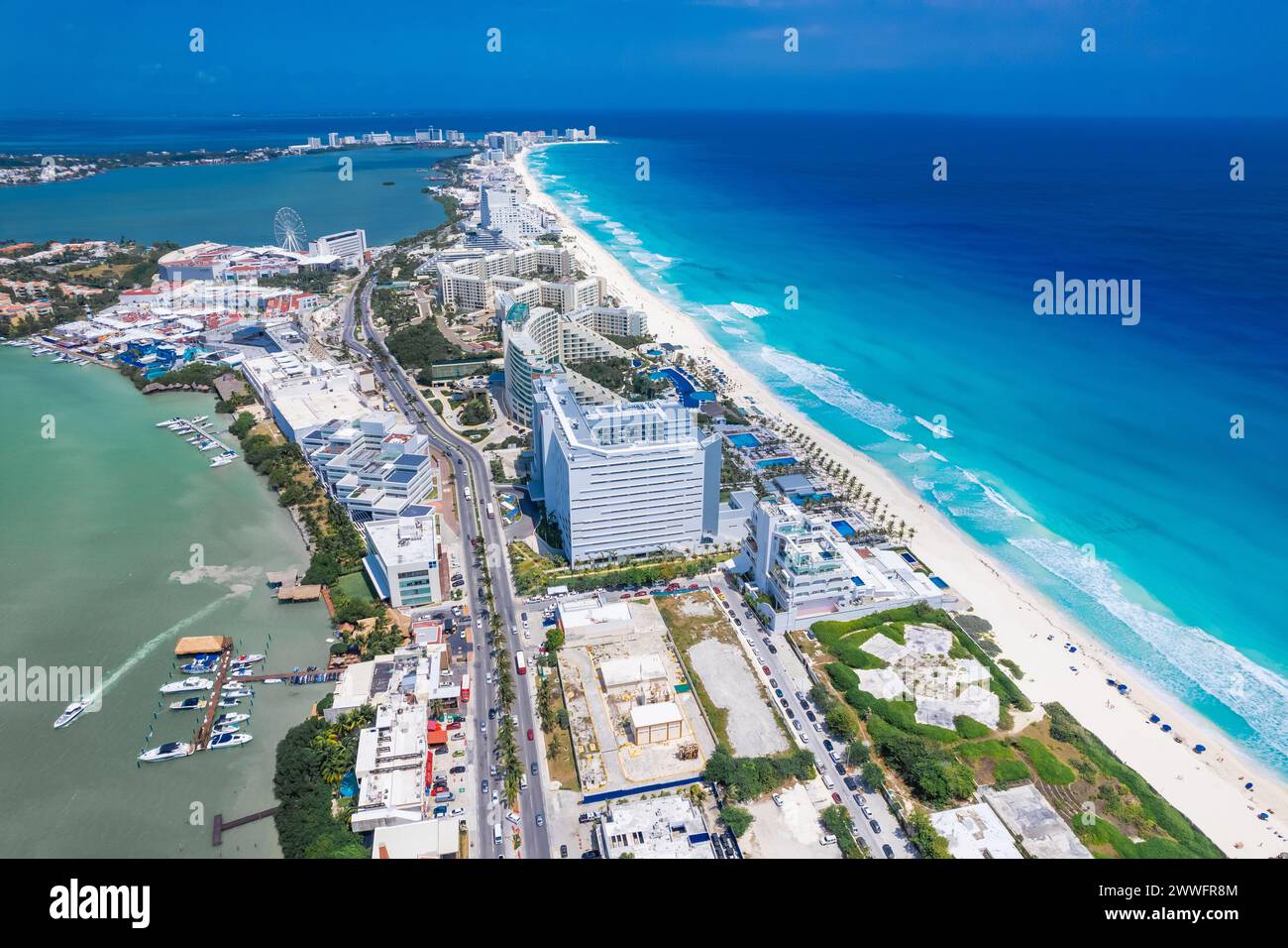 Drone view of Cancun Hotel Zone, Mexico Stock Photo - Alamy