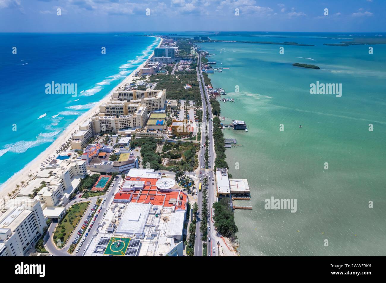 Drone view of Cancun Hotel Zone, Mexico Stock Photo - Alamy