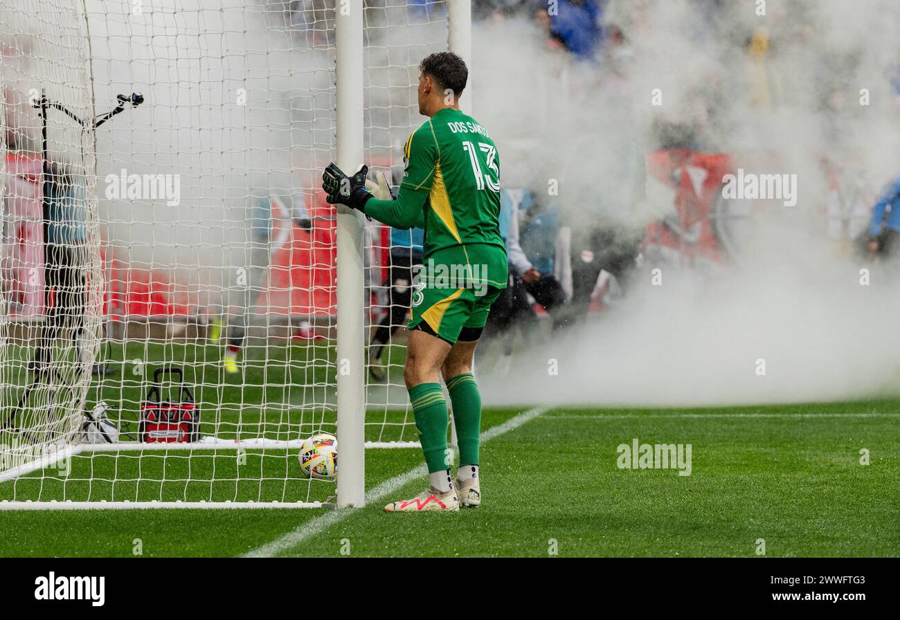 Harrison, USA. 23rd Mar, 2024. Goalkeeper Carlos dos Santos (13) of ...