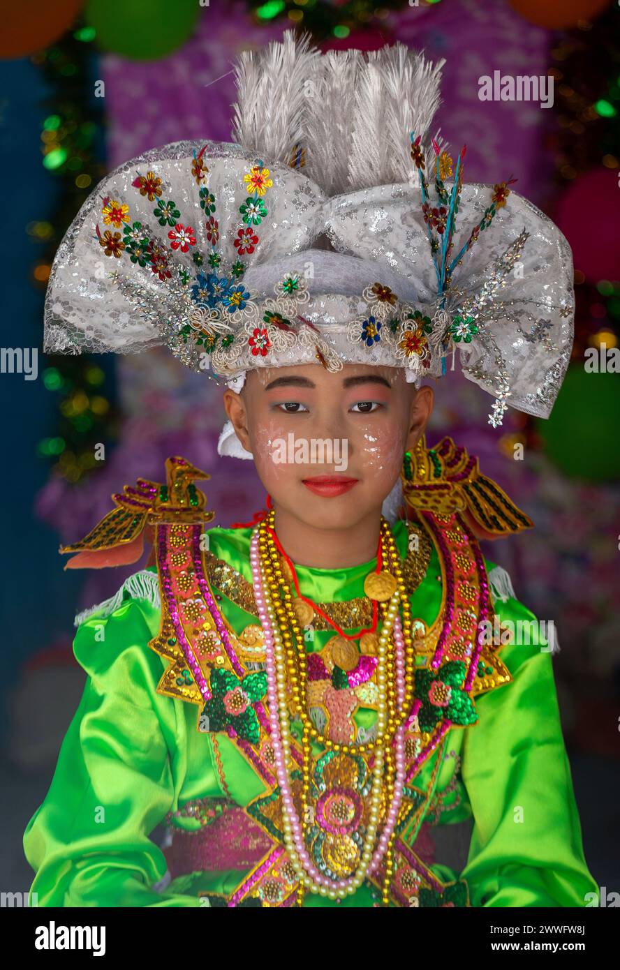 Chiang Mai, Thailand. 23rd Mar, 2024. A young ethnic Shan boy dressed ...