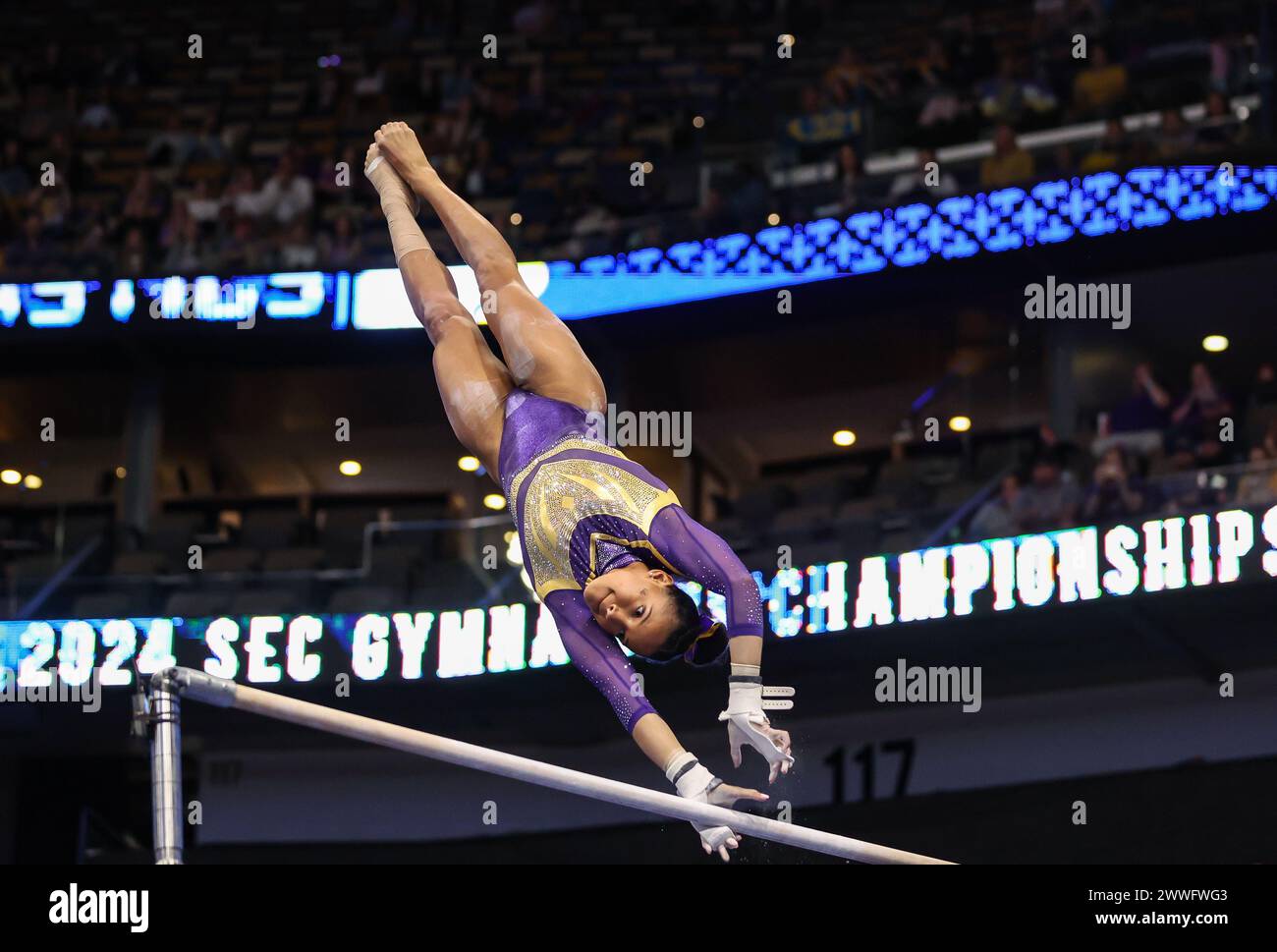 March 23, 2024: LSU's Haleigh Bryant competes on the uneven parallel ...