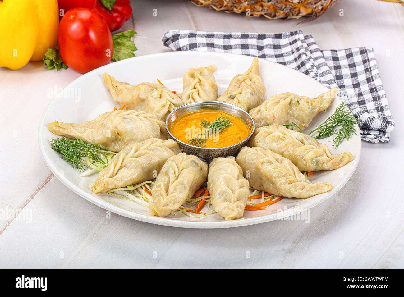 Steamed asian dumpling momo with meat, seafood or vegetables Stock ...