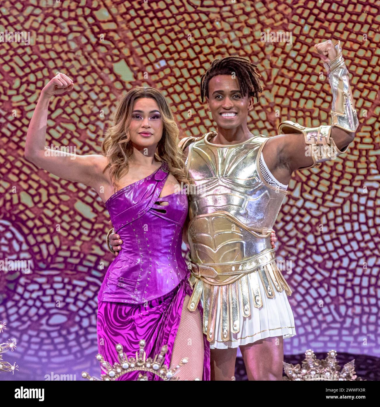 Hamburg, Germany. 23rd Mar, 2024. Musical performers Mae Ann Jorolan (l) as Meg and Benét ...