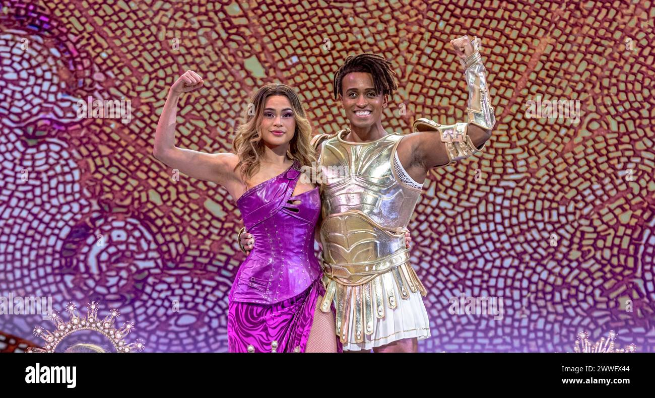 Hamburg, Germany. 23rd Mar, 2024. Musical performers Mae Ann Jorolan (l) as Meg and Benét ...