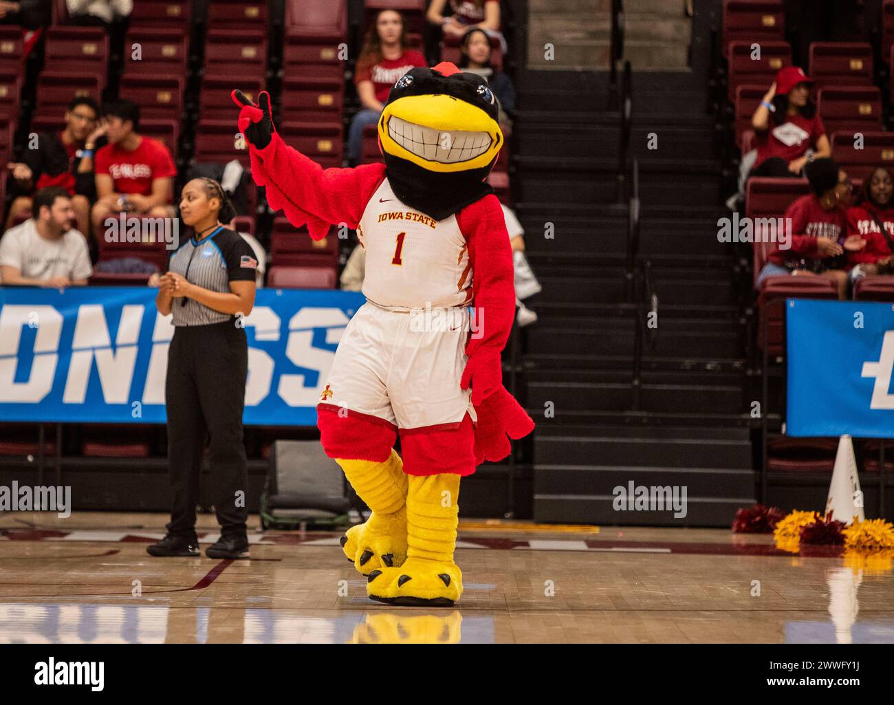 Palo Alto, CA, USA. 22nd Mar, 2024. A. Iowa State mascot on thee court ...