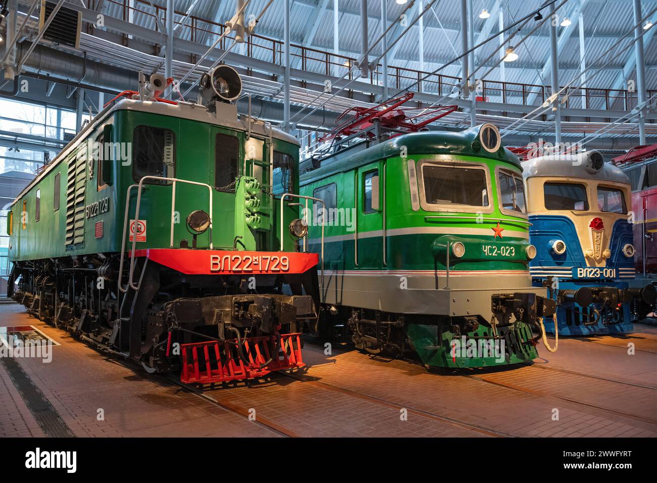 SAINT PETERSBURG, RUSSIA - JANUARY 12, 2022: Electric locomotives ...