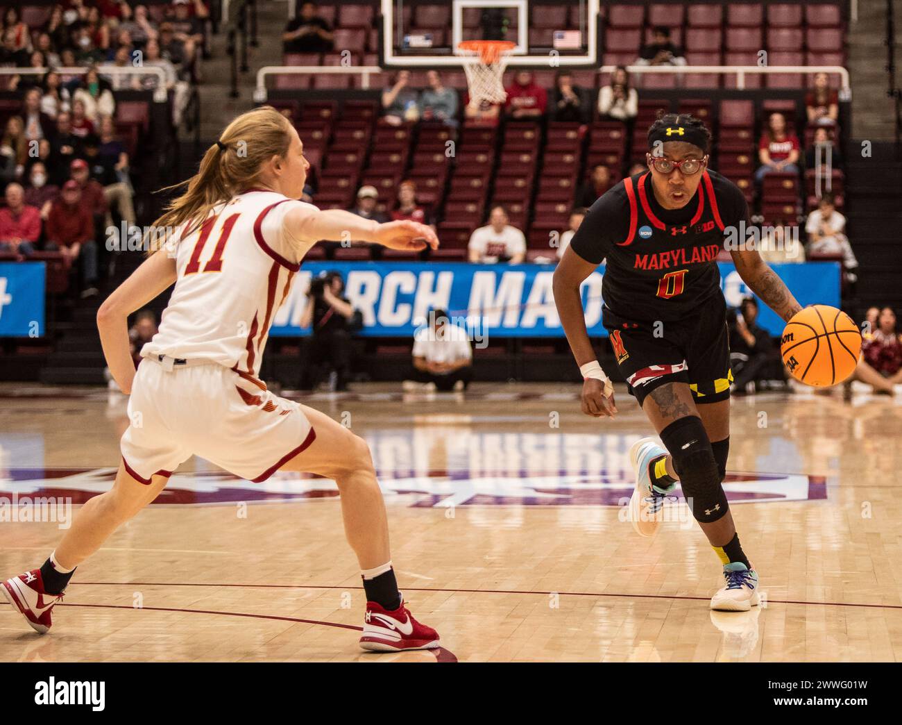 Palo Alto, CA, USA. 22nd Mar, 2024. A. Maryland guard Shyanne Sellers ...