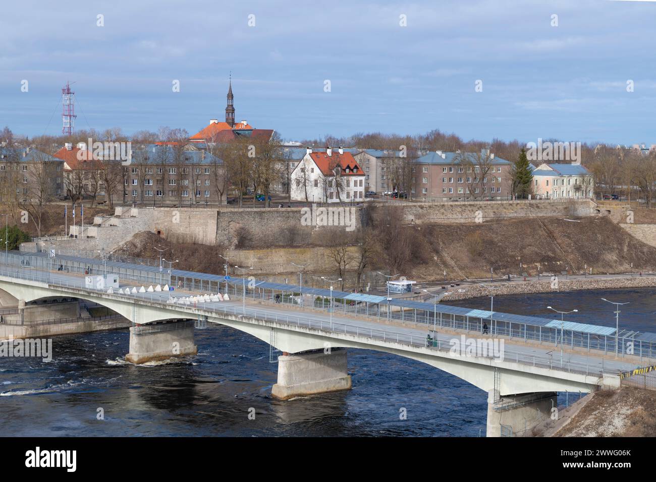 NARVA, ESTONIA - MARCH 10, 2024: Border Friendship Bridge against the ...