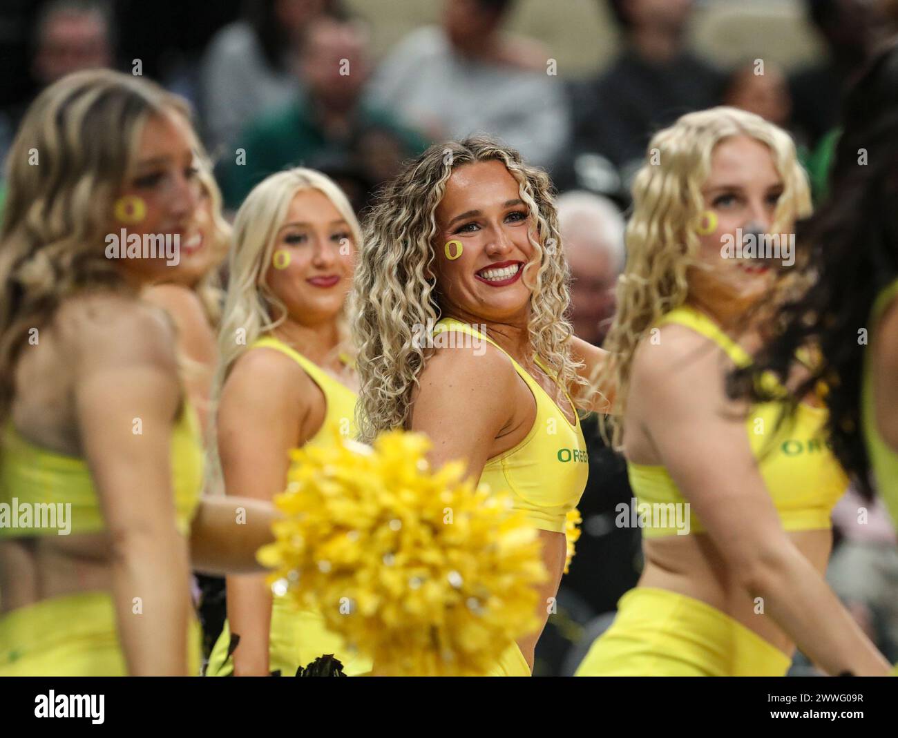 Pittsburgh, PA, USA. 23rd Mar, 2024. Oregon Ducks Cheerleaders perform ...
