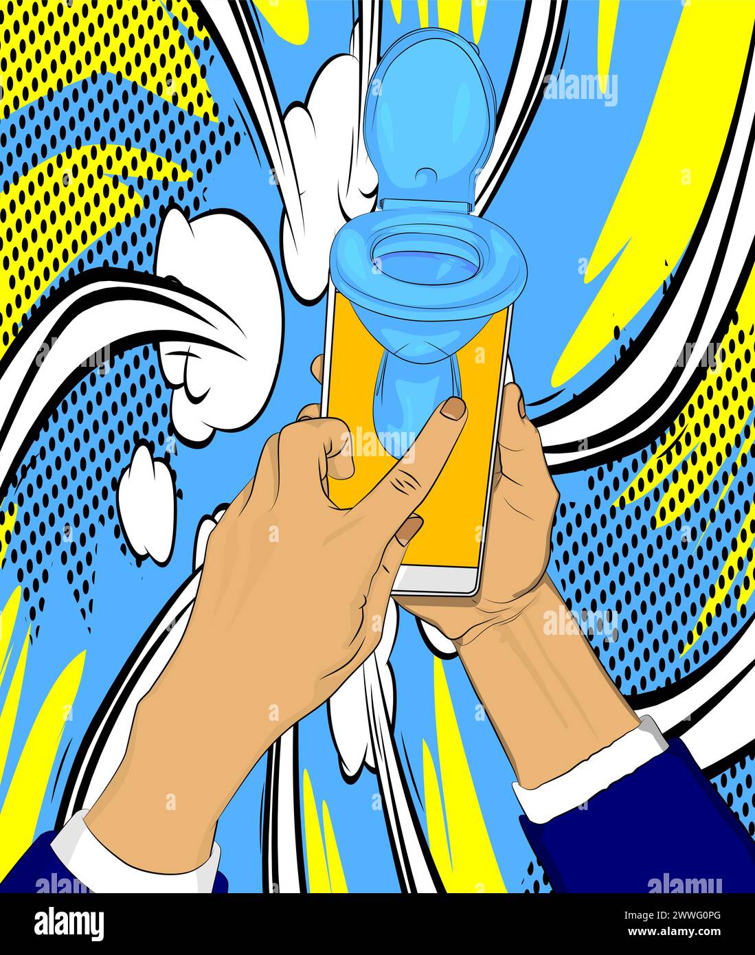 Cartoon Smartphone, comic book Telephone with Toilet. Retro vector ...