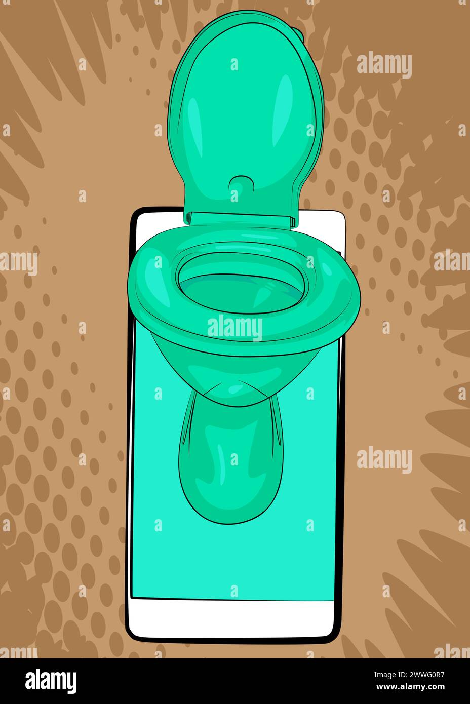 Cartoon Smartphone, comic book Telephone with Toilet. Retro vector ...