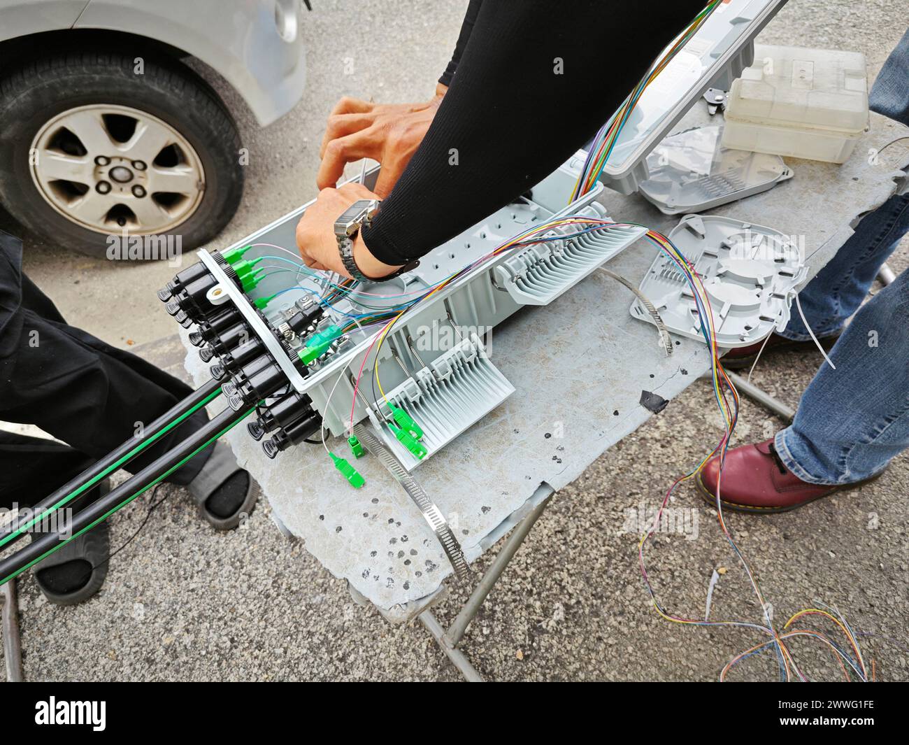 Scene of the Unifi USW Flex utility Box outdoor by the street pole ...