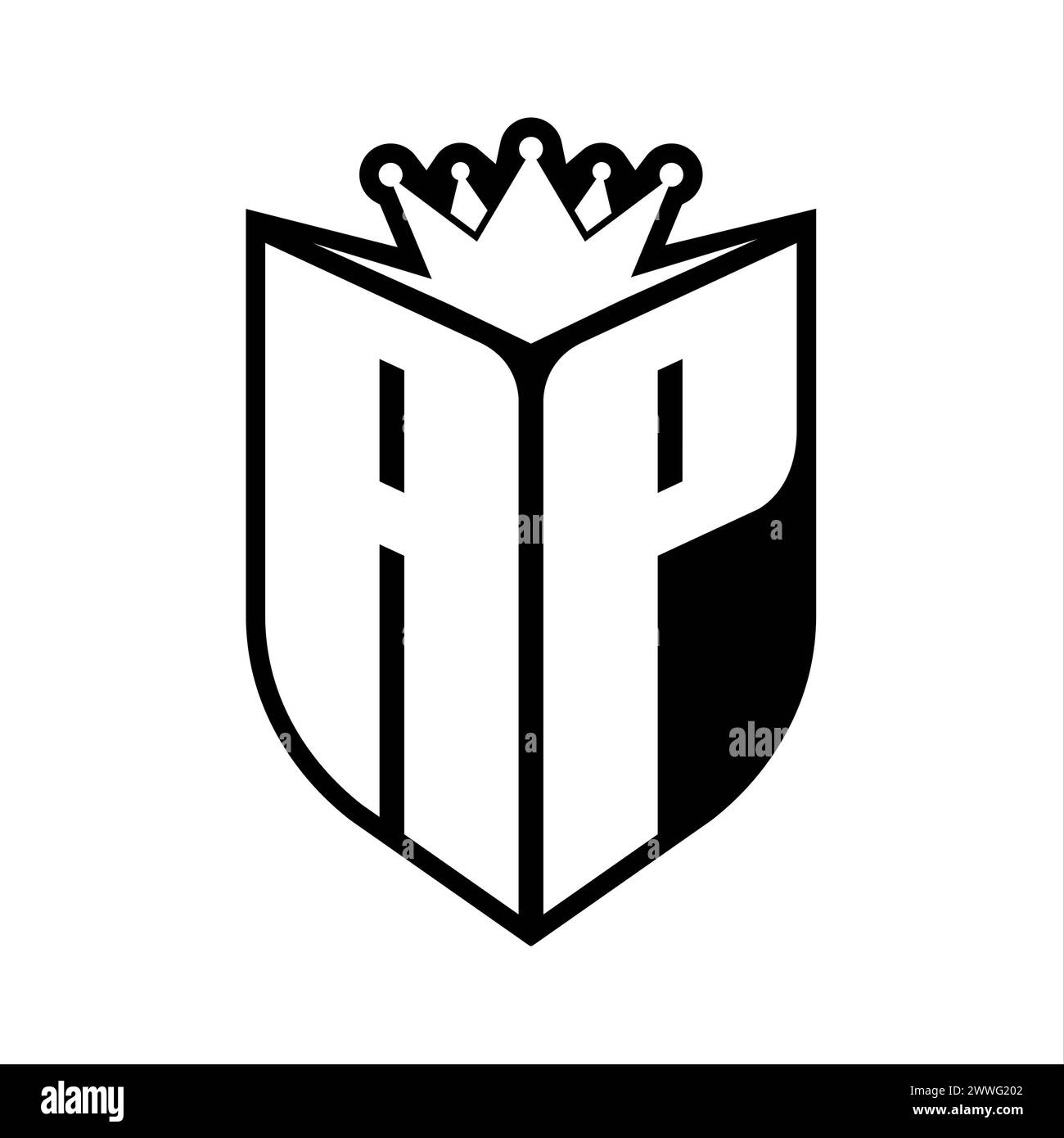 AP Letter bold monogram with shield shape and sharp crown inside shield ...