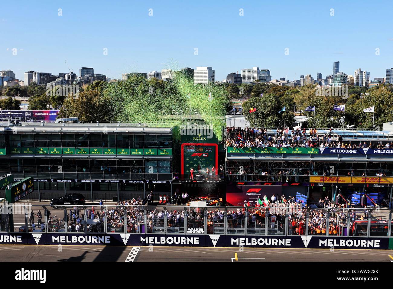 Melbourne, Australia. 24th Mar, 2024. The podium (L to R): Charles ...