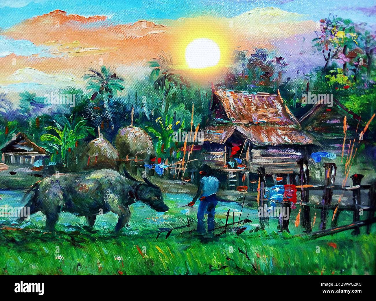 Original Oil painting Thailand Countryside Siam Land of Smiles Stock ...