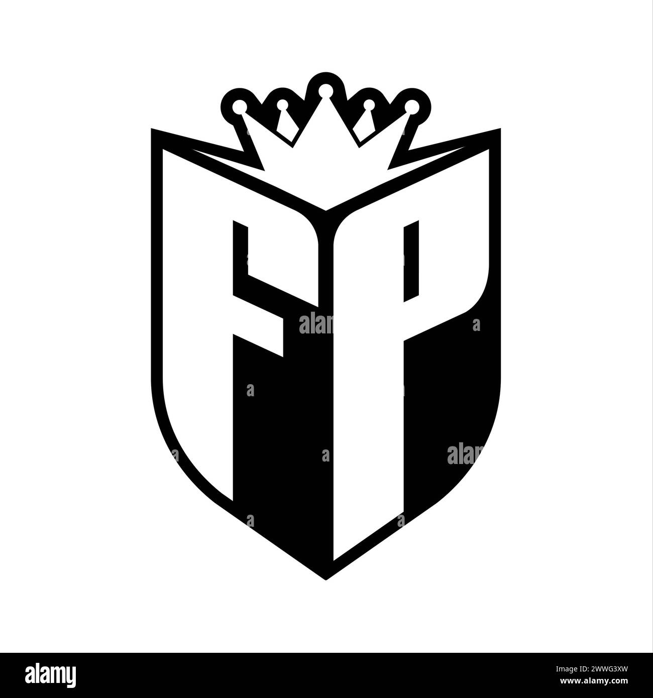FP Letter bold monogram with shield shape and sharp crown inside shield ...