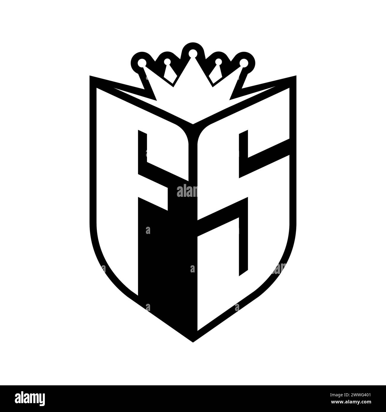 FS Letter bold monogram with shield shape and sharp crown inside shield ...