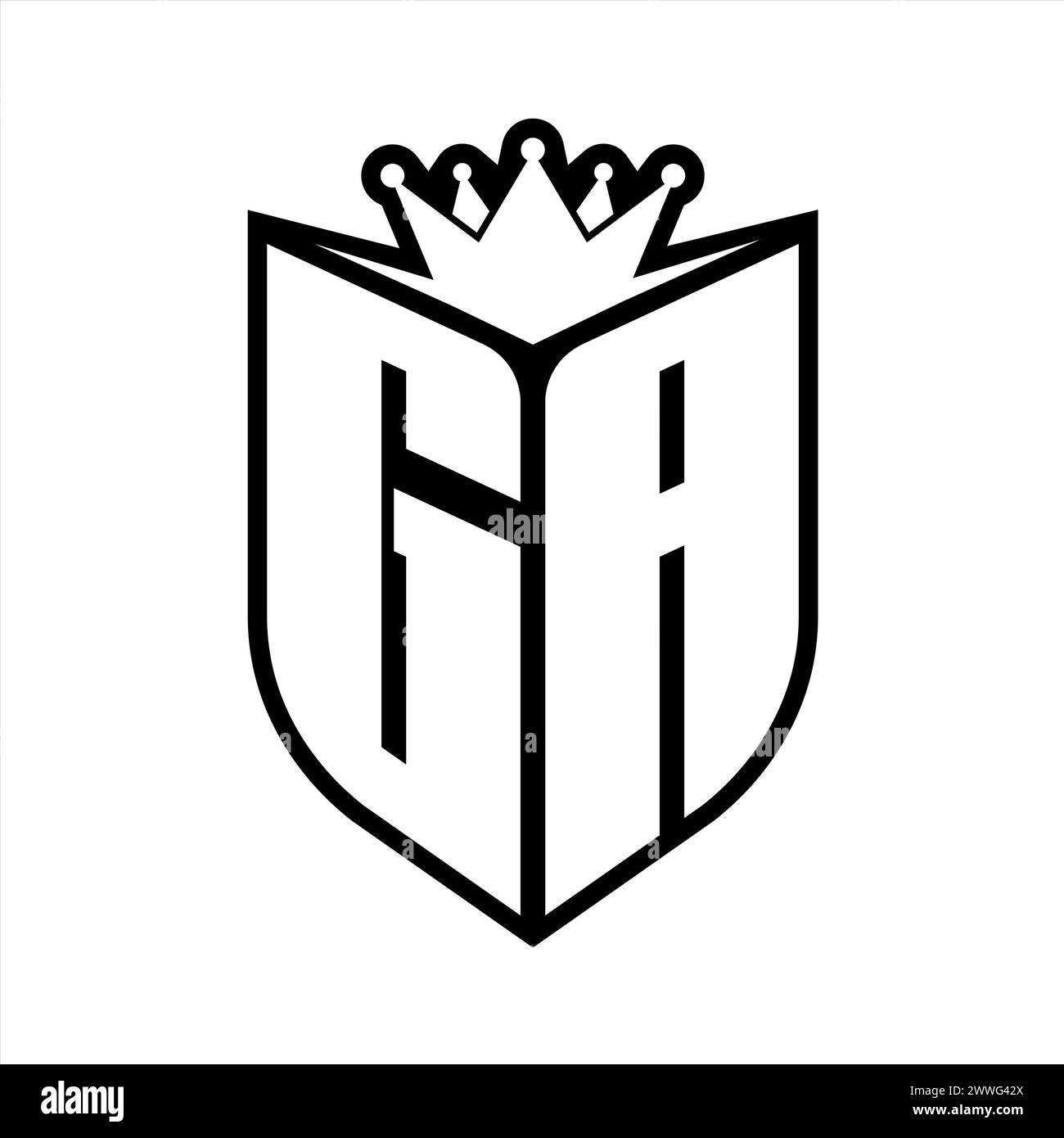 GA Letter bold monogram with shield shape and sharp crown inside shield ...
