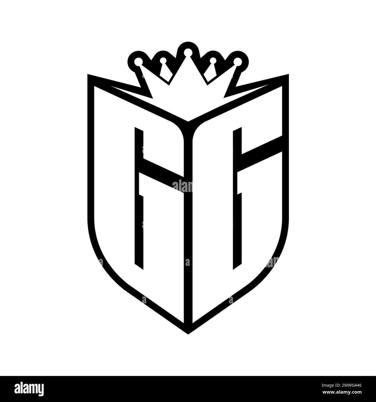 GG Letter bold monogram with shield shape and sharp crown inside shield ...