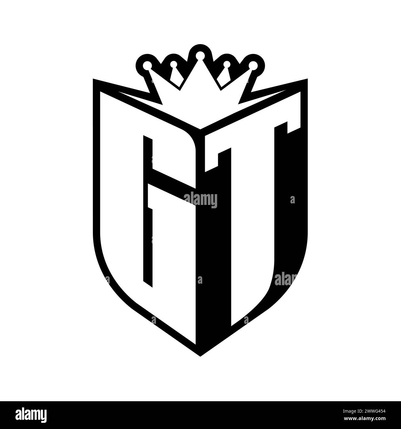 GT Letter bold monogram with shield shape and sharp crown inside shield ...