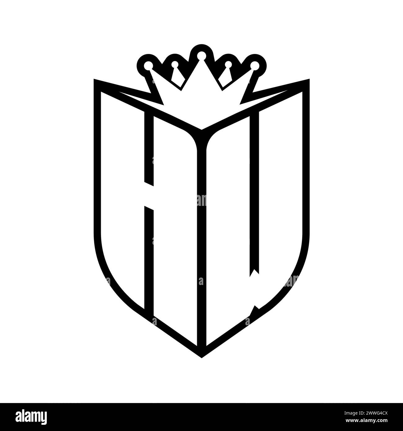 HW Letter bold monogram with shield shape and sharp crown inside shield ...