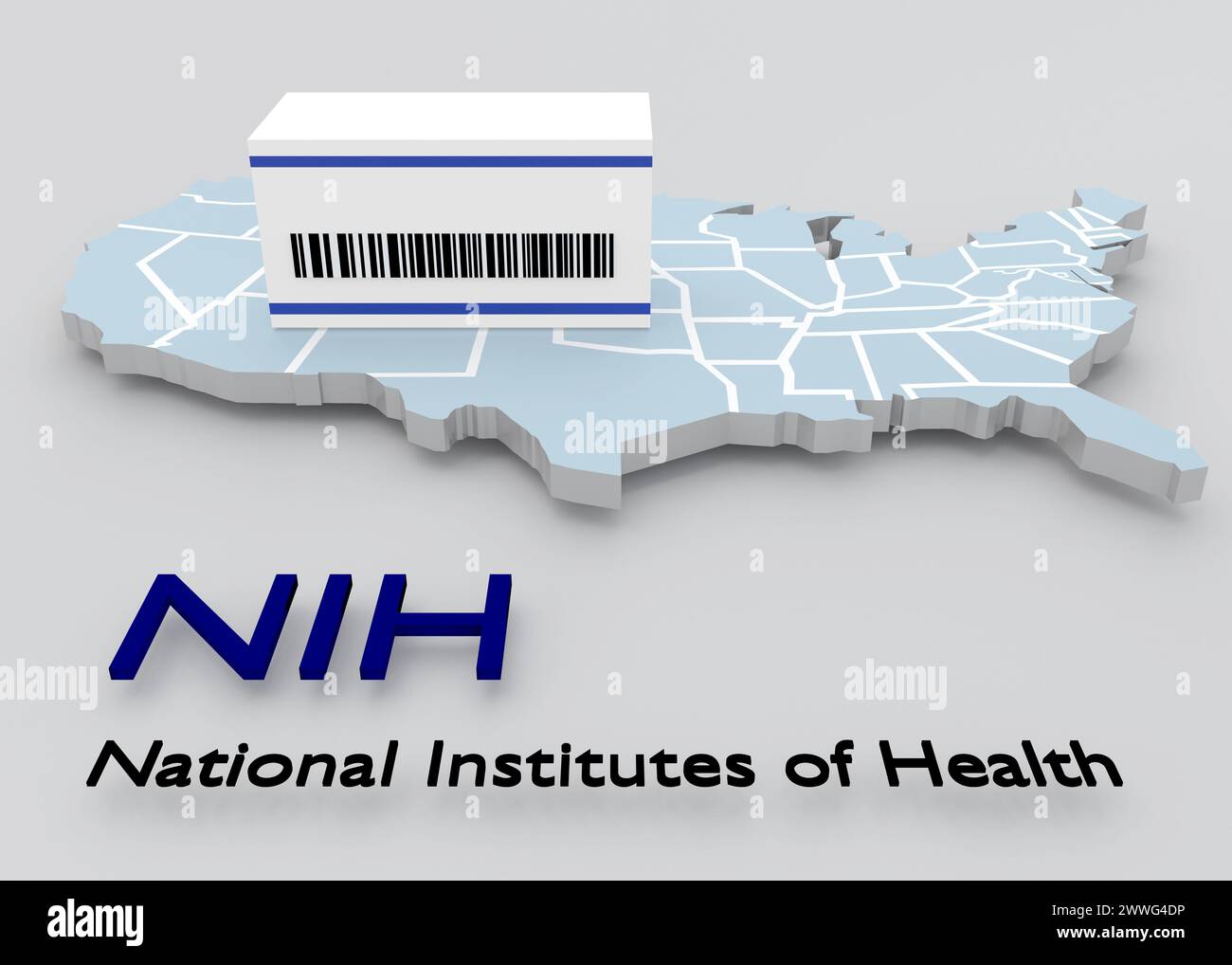 3D illustration of a symbolic pill box on an embossment of the United ...