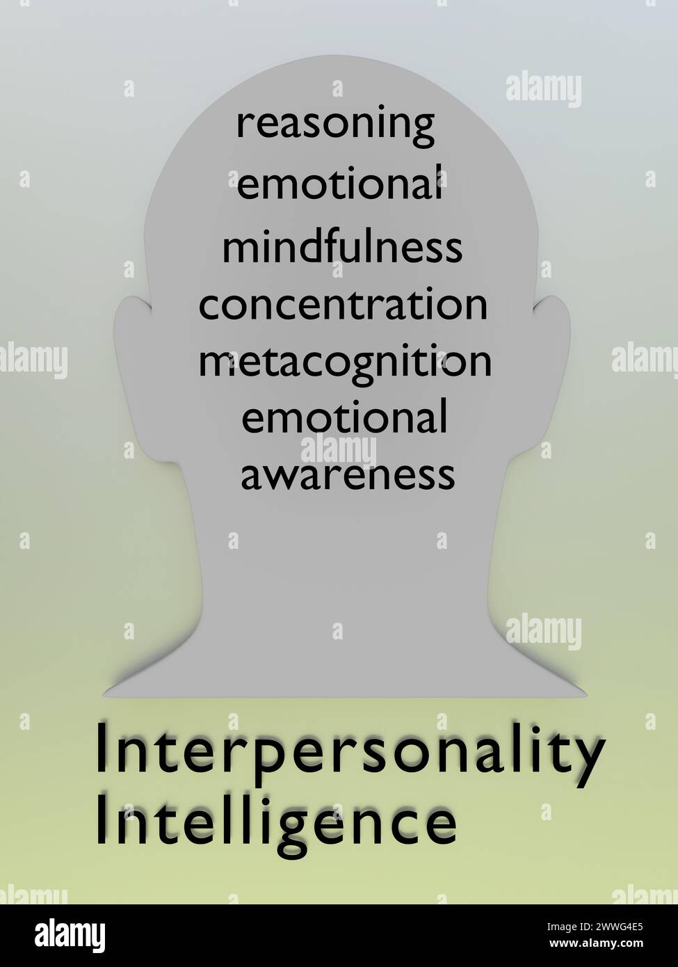 3D illustration of a head silhouette containing the words ...