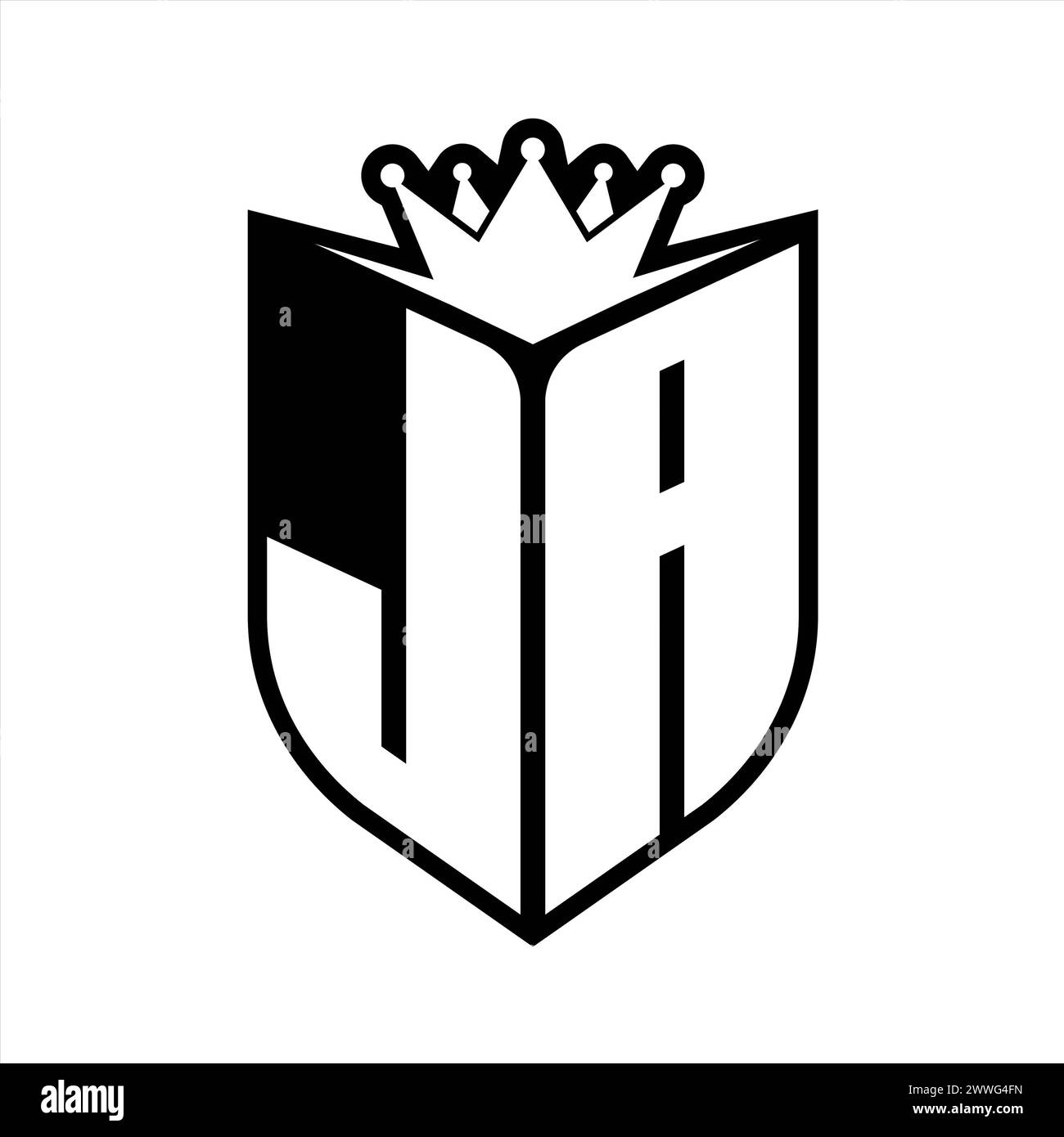 JA Letter bold monogram with shield shape and sharp crown inside shield ...