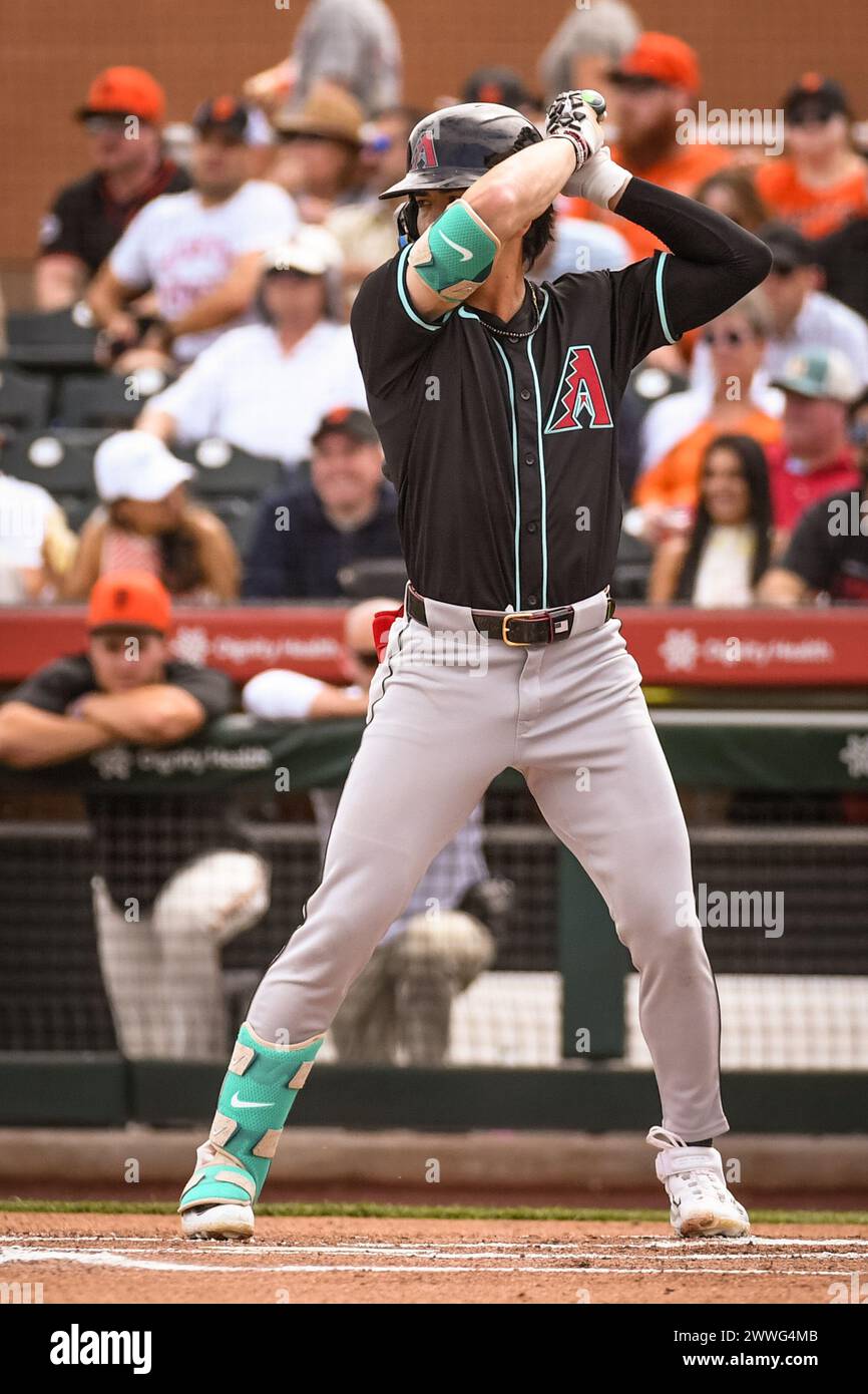 Arizona Diamondbacks right fielder Corbin Carrol (7) doubles in the ...