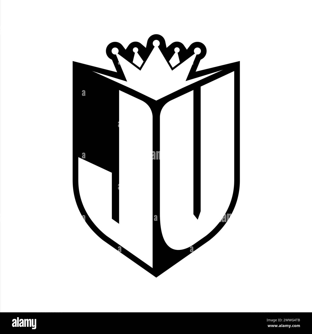 JV Letter bold monogram with shield shape and sharp crown inside shield ...