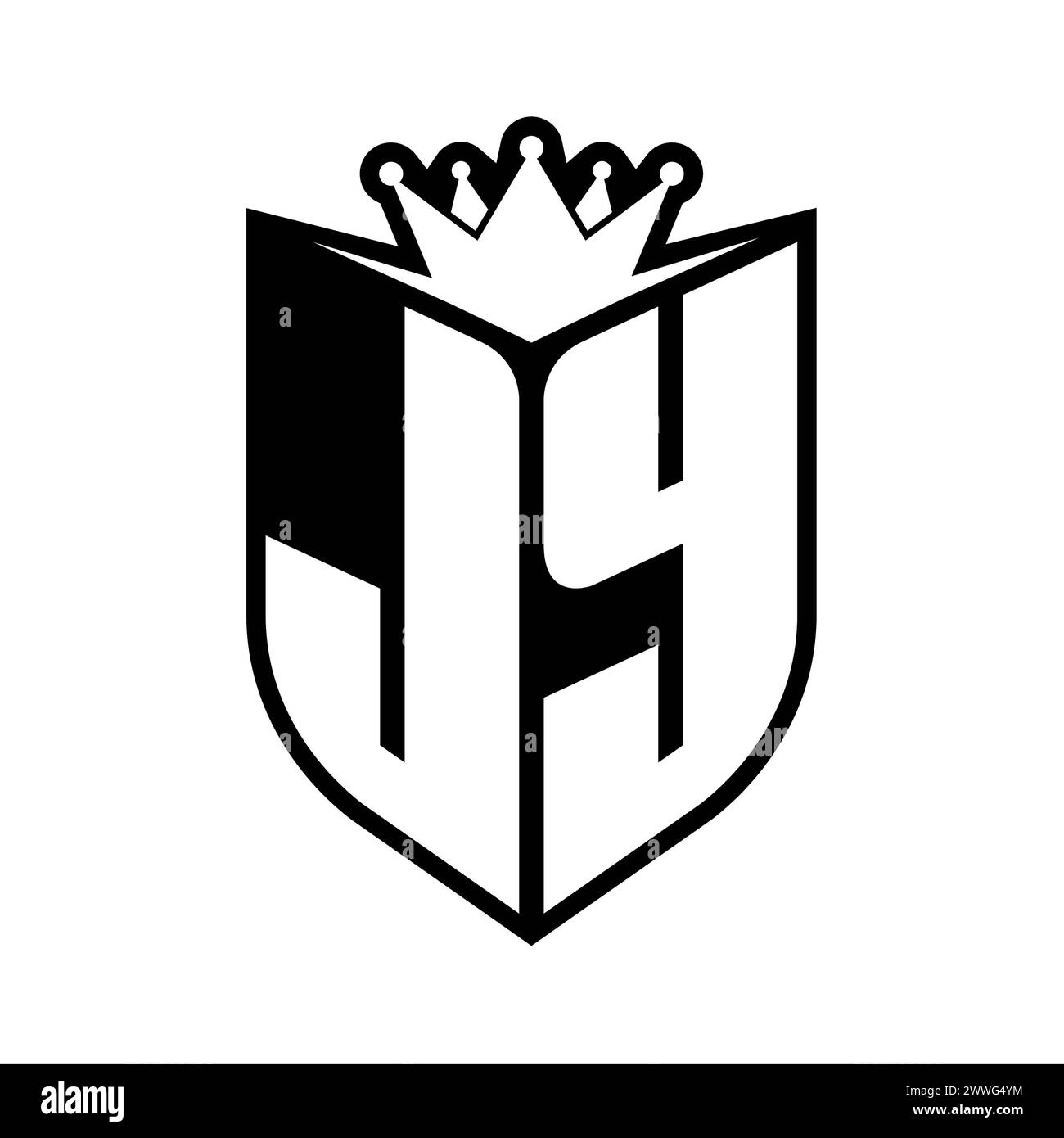 JY Letter bold monogram with shield shape and sharp crown inside shield ...
