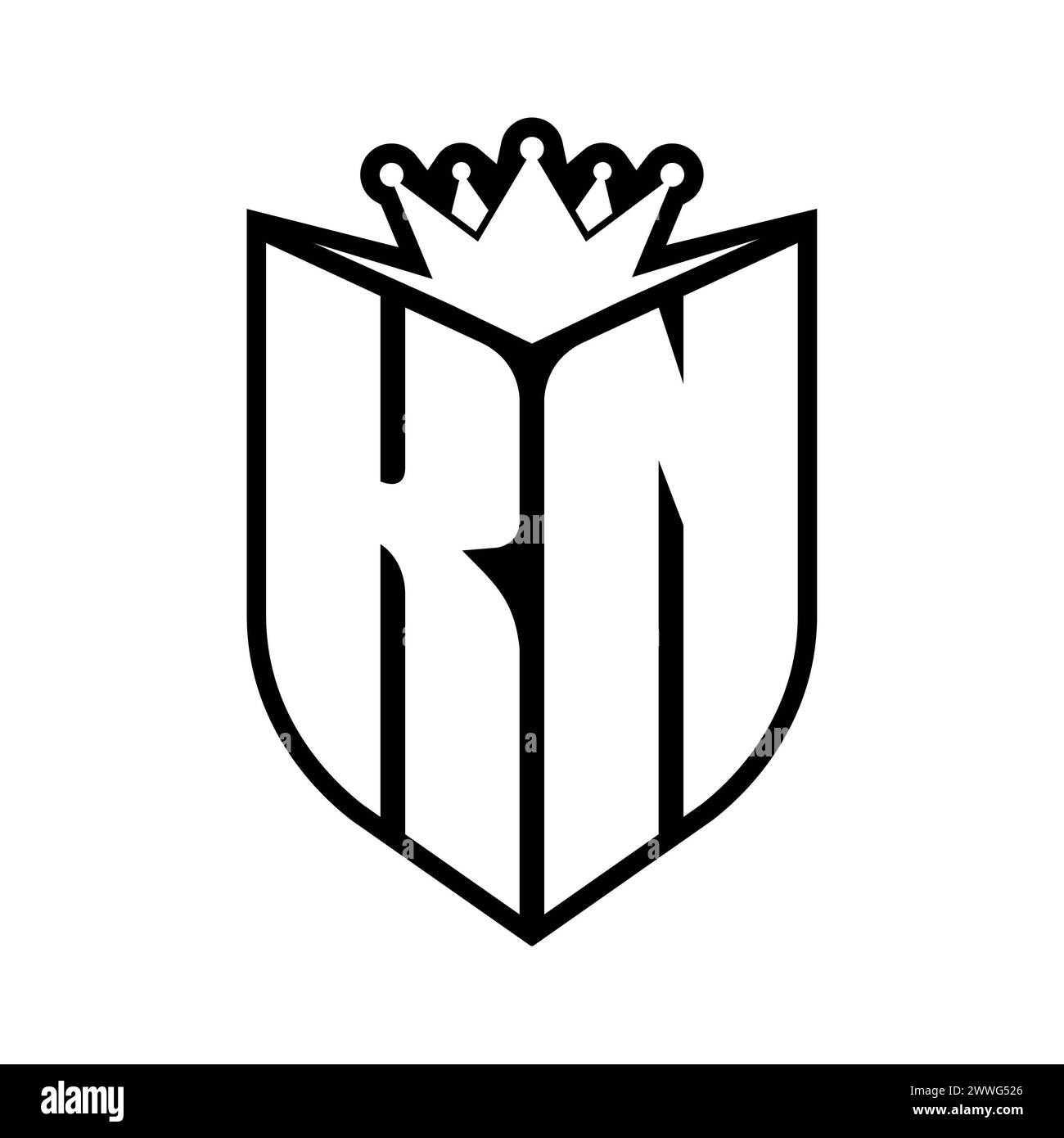 Kn Letter Bold Monogram With Shield Shape And Sharp Crown Inside Shield Black And White Color