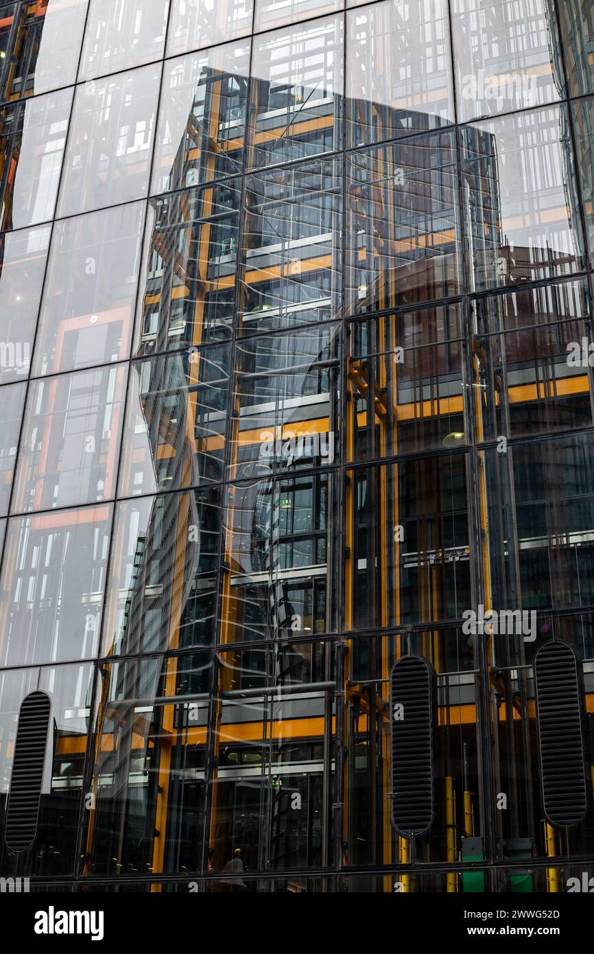 LONDON, UK - MARCH 19, 2024: Reflection of 22 Bishopsgate building in ...