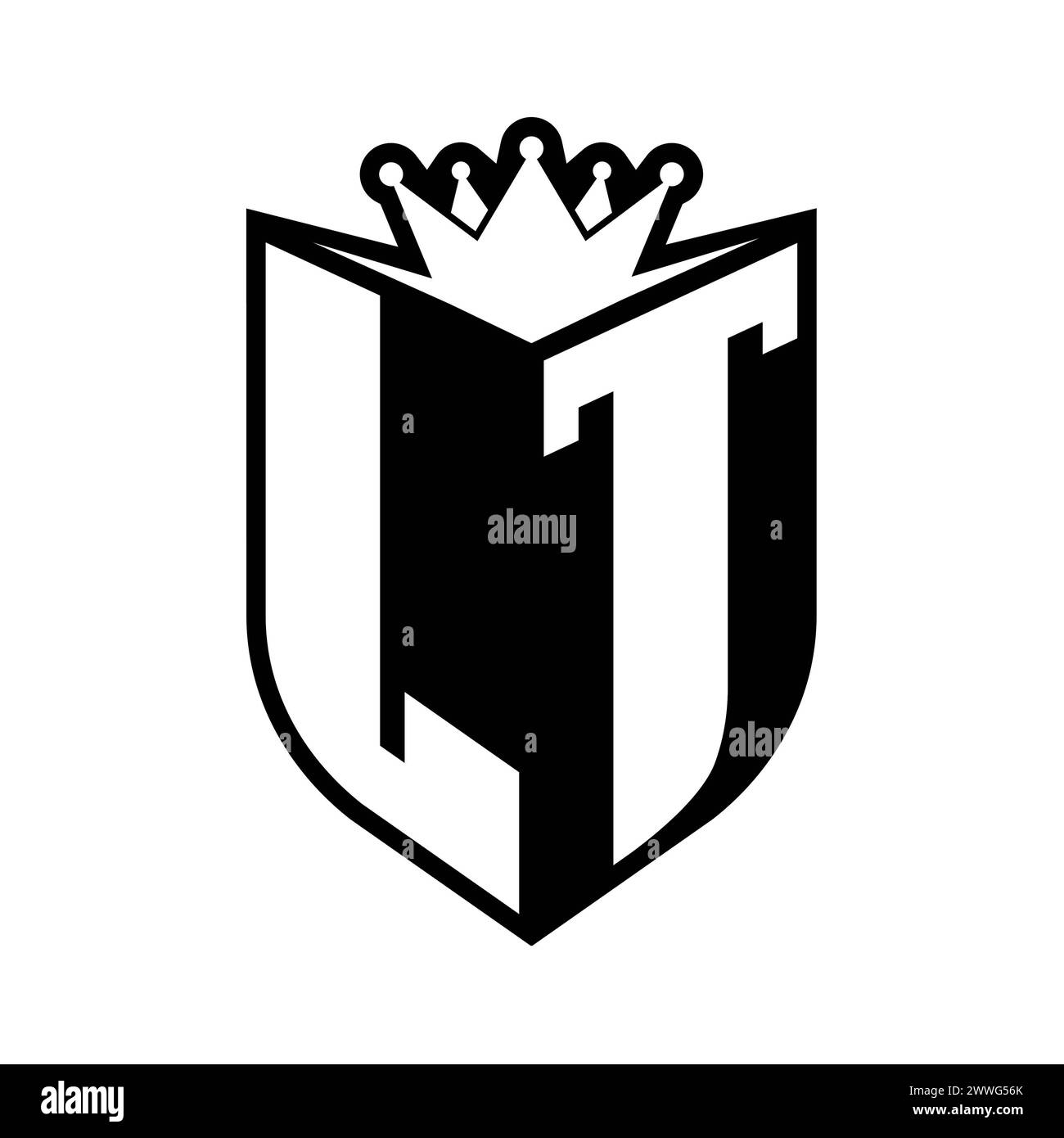 LT Letter bold monogram with shield shape and sharp crown inside shield ...