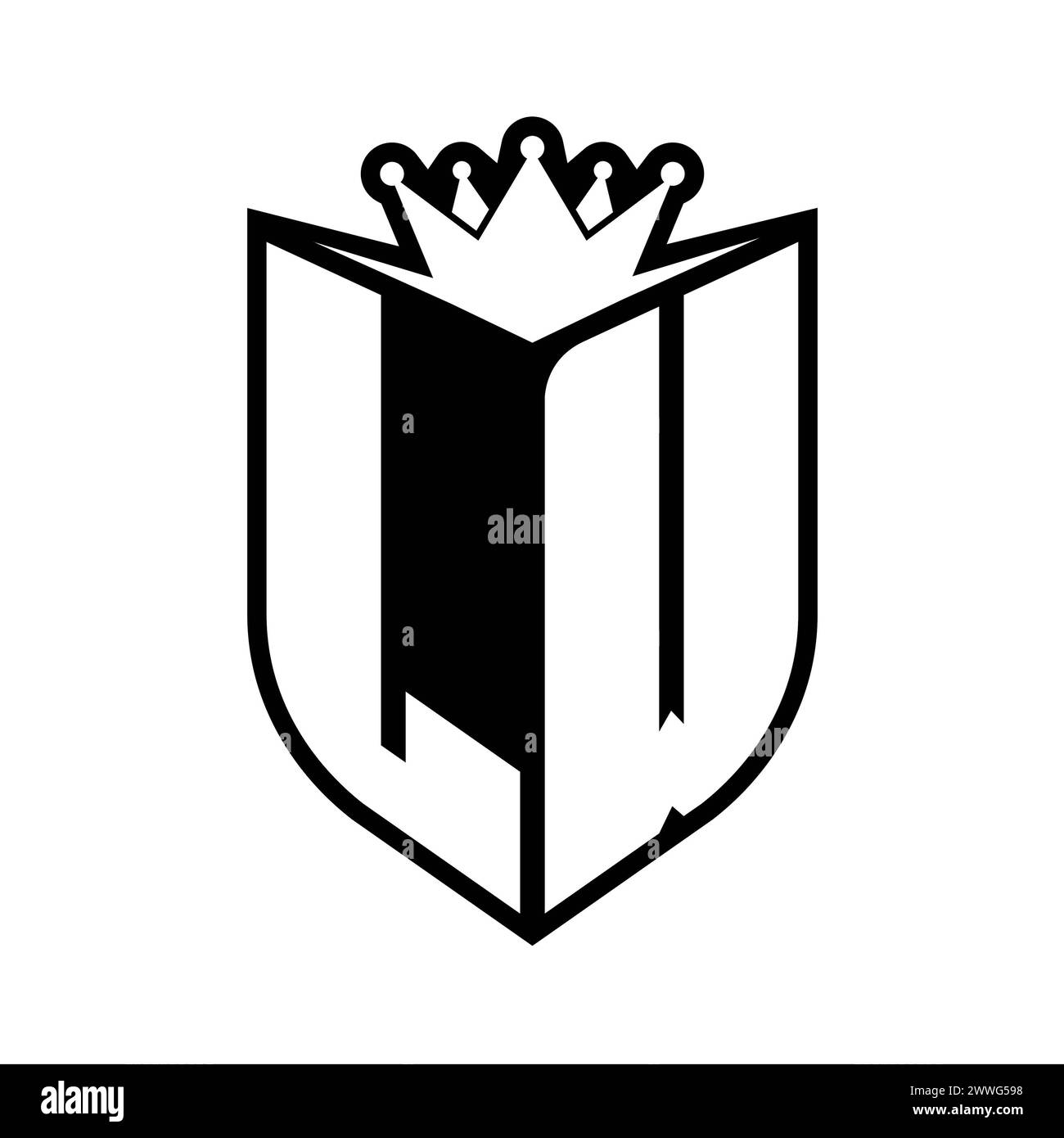 LW Letter bold monogram with shield shape and sharp crown inside shield ...