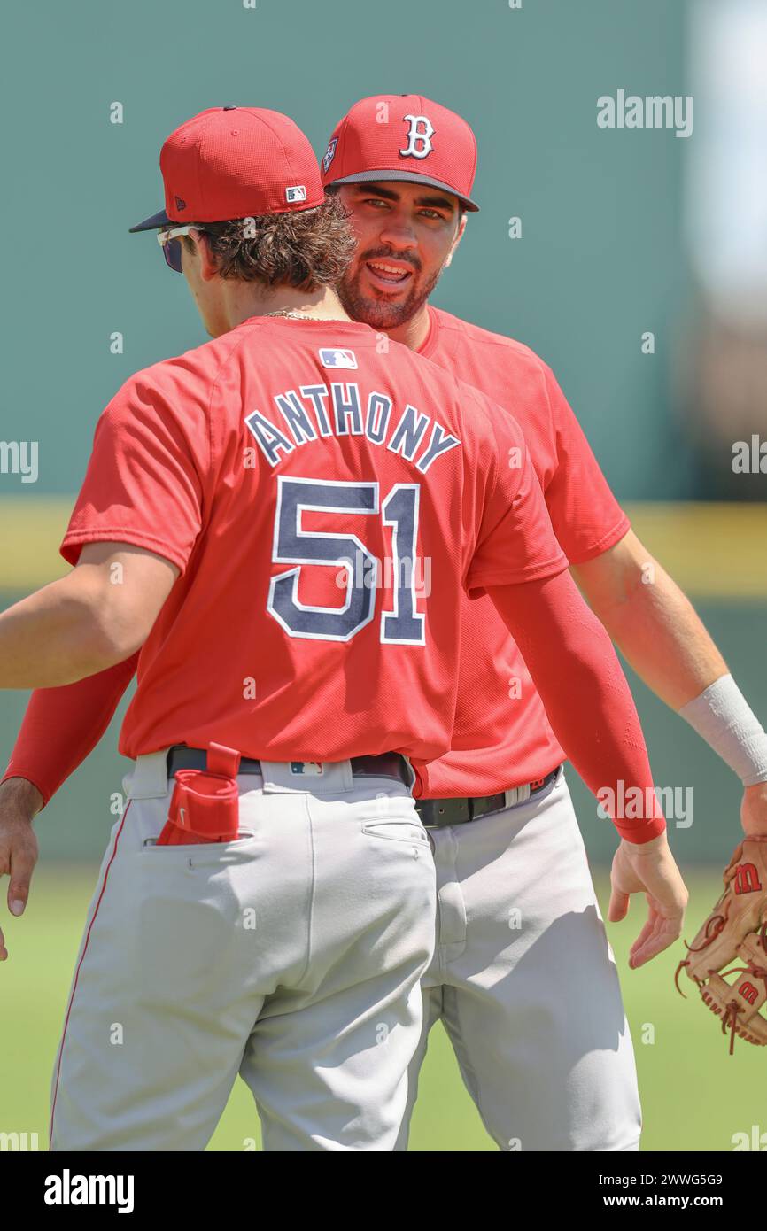 Bradenton, FL: Boston Red Sox shortstop Marcelo Mayer (10) gives a good ...